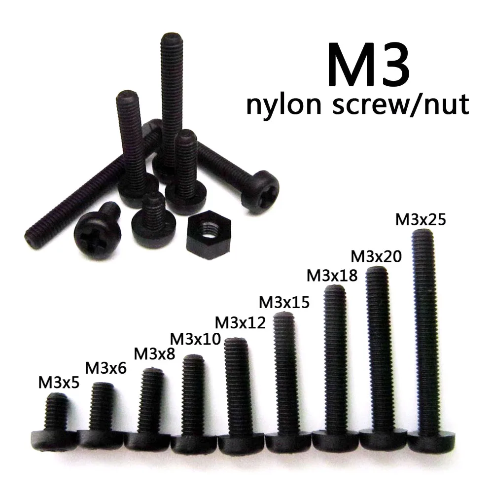 50pcs Black Plastic Nylon Metric Threaded Round Pan Phillips Head Screw ...