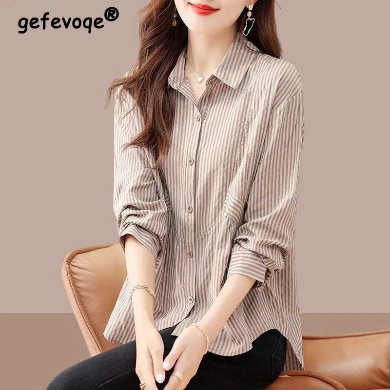 Women-s-Trendy-Striped-Print-Simple-Design-Button-Shirt-Autumn-Casual ...