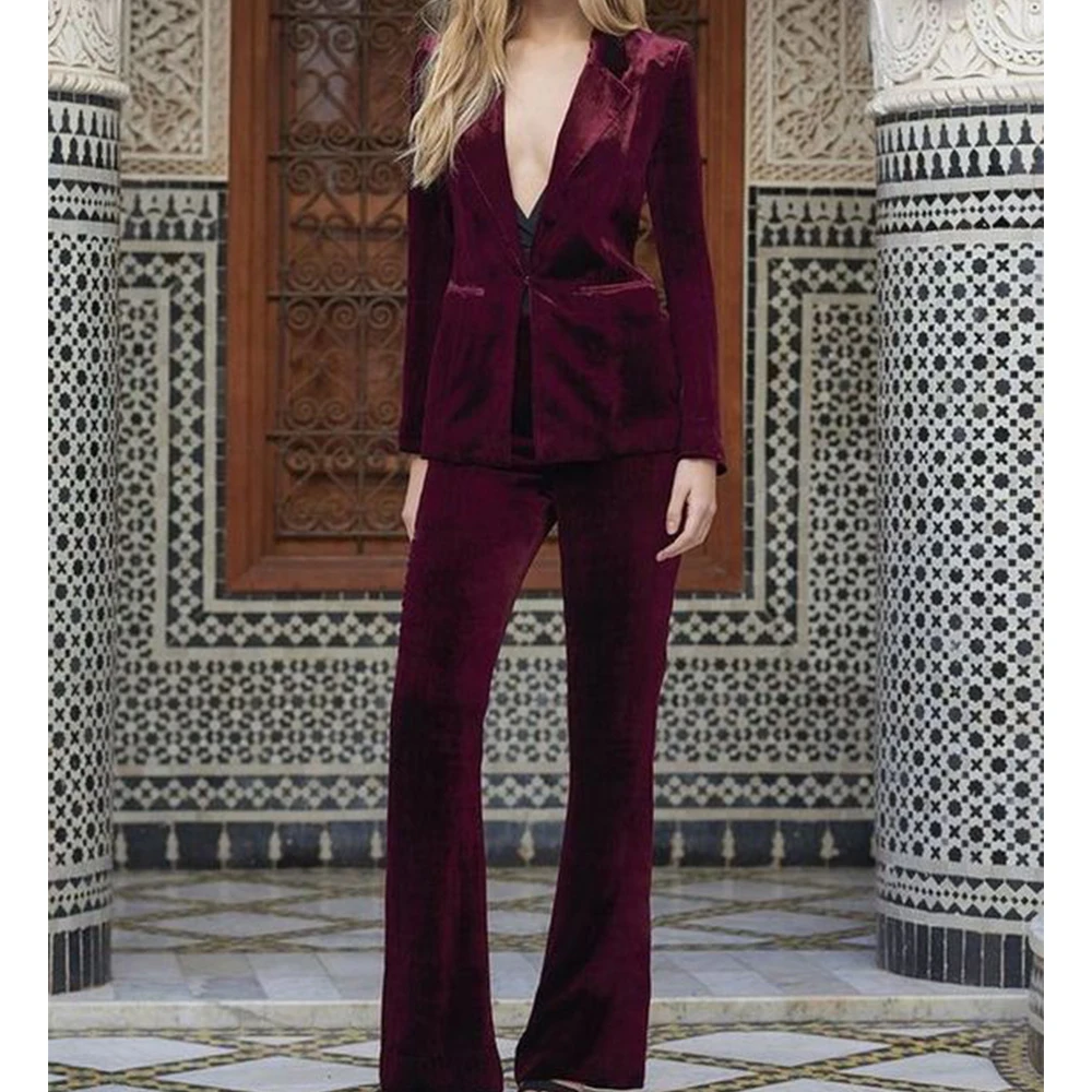 Women-s-Velvet-Fabric-Fashion-Design-Two-piece-Business-Suit-Work-Wear ...