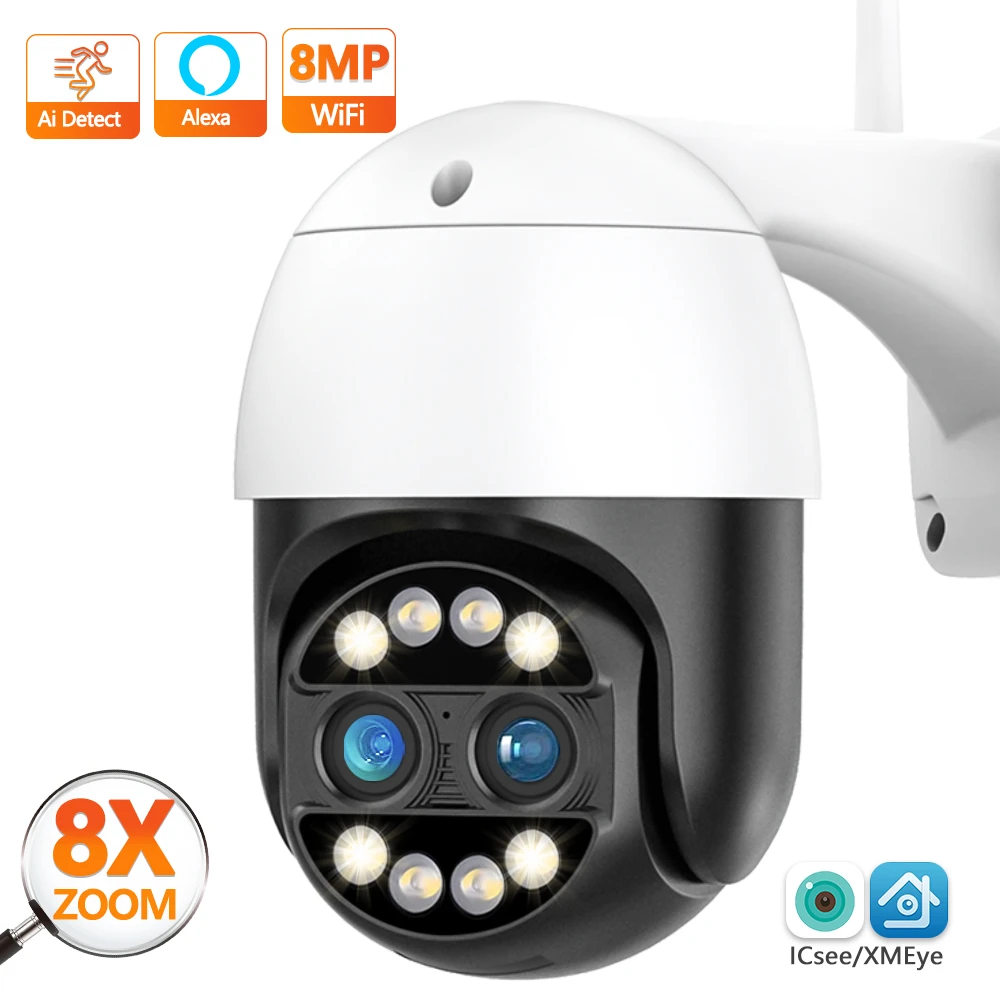 8MP Dual Lens Security Camera WiFi 4K Outdoor CCTV 8X Zoom Video ...