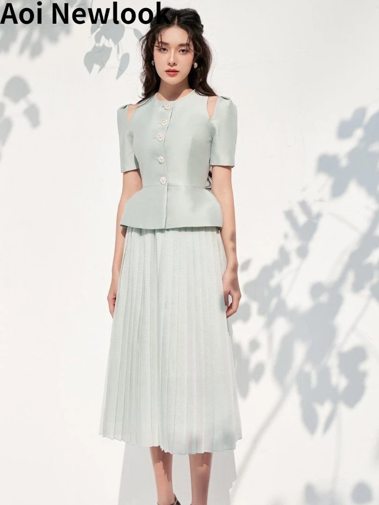 Aoi-New-Work-Wear-High-Qualitty-Satin-A-Line-Short-Sleeved-Top-Pleated-Skirt-Vestidos-Korean.jpg