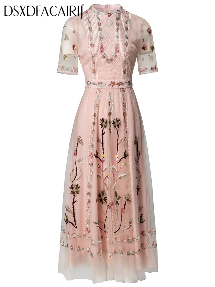 DSXDFACAIRIJ-vestido Vintage de manga corta con cuello redondo para ...