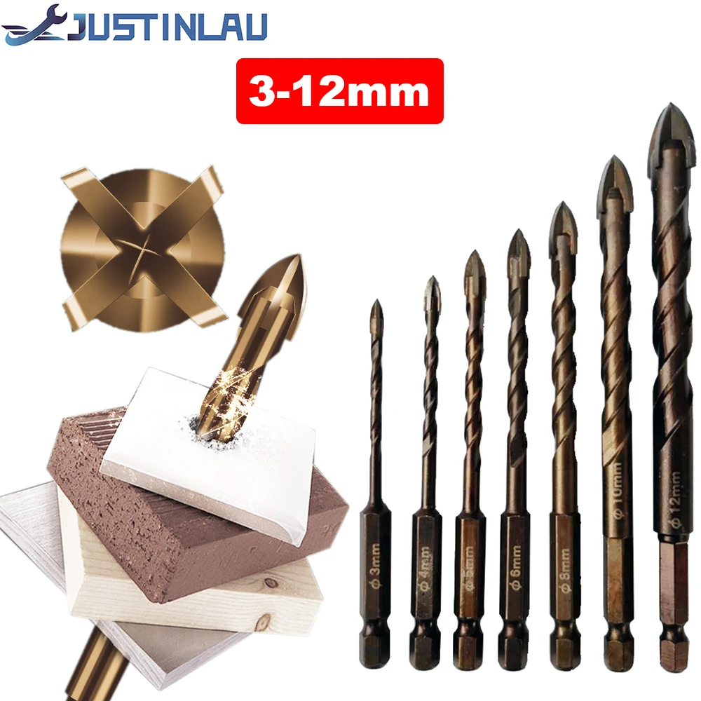 Justinlau 7pcs/set Cross Hex Tile Bits Glass Ceramic Concrete Hole ...