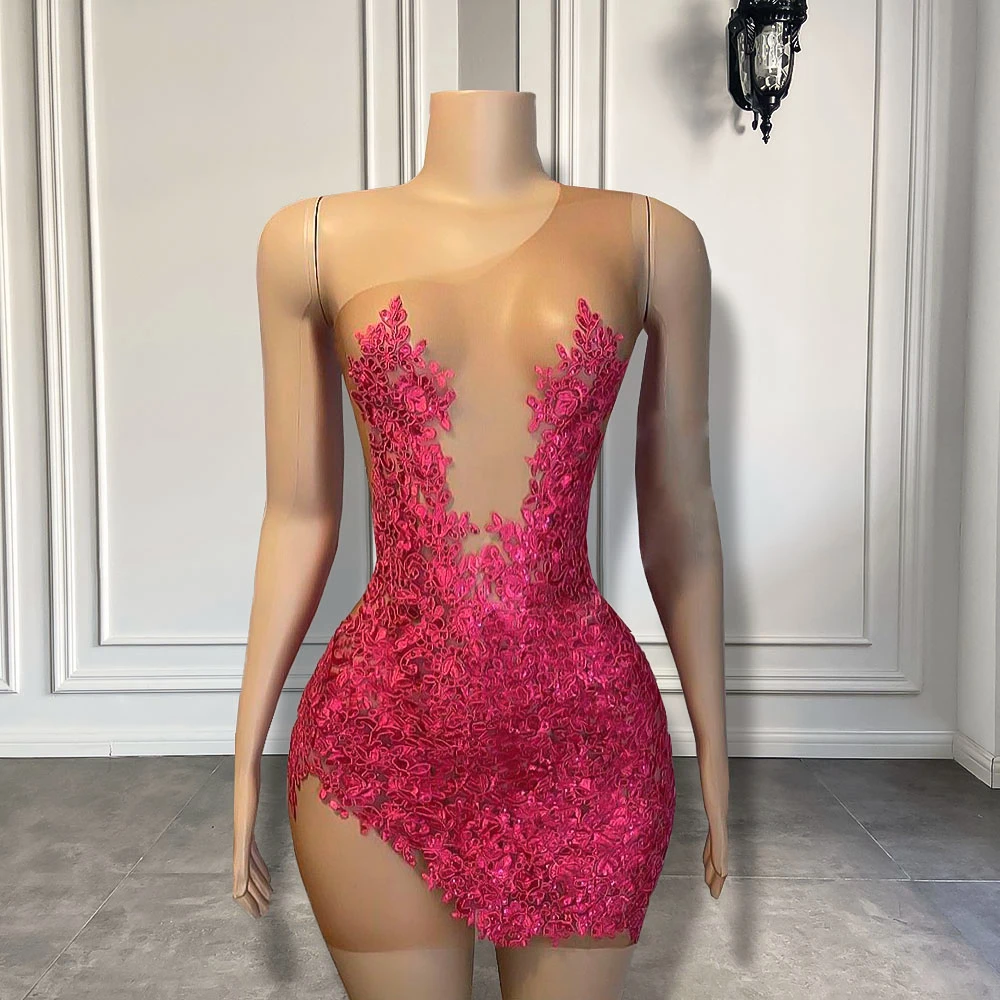 Sexy-Sheer-Mesh-Women-Cocktail-Birthday-Formal-Gowns-Hot-Pink-Beaded-Applique-African-Black ...