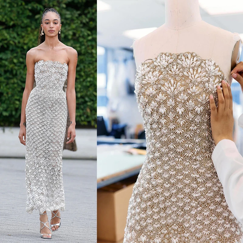 L445 New Arrival Strapless pearls Crystal Sheath Ankle Length فساتين ...