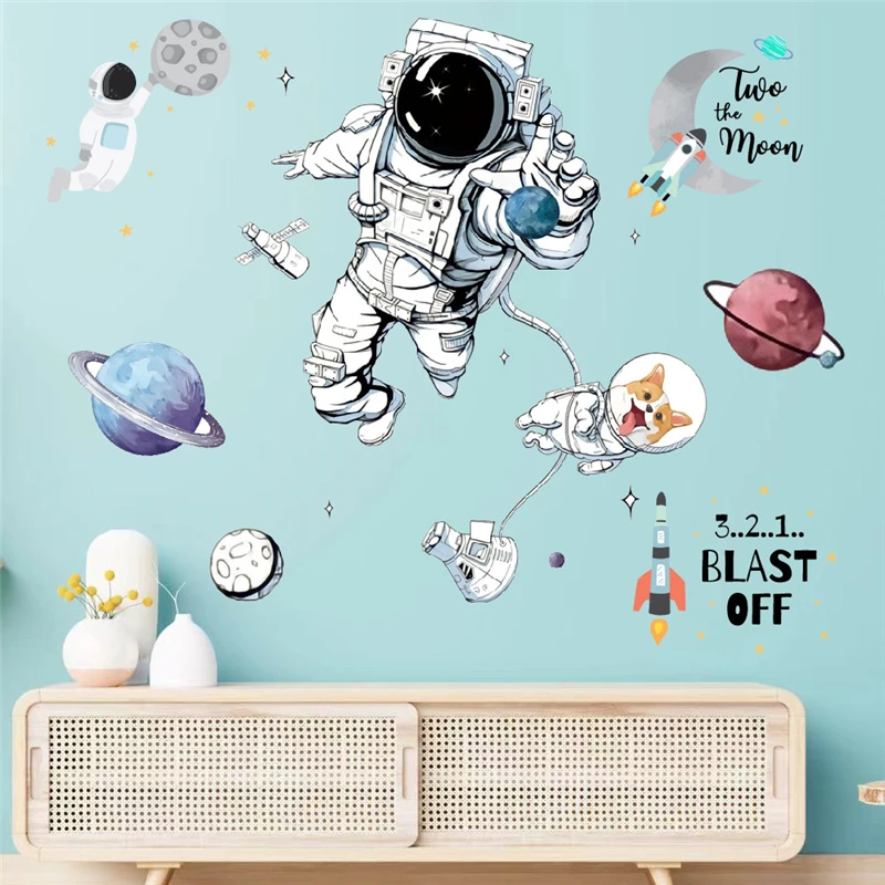 Cartoon-Spaceman-Dog-Exploring-Cosmos-Wall-Stickers-For-Kids-Bedroom ...