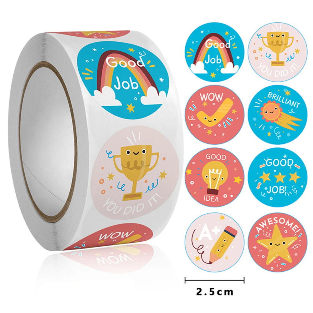 50-500Pcs-Round-English-Cartoon-Animal-Stickers-Teacher-Reward-Students ...