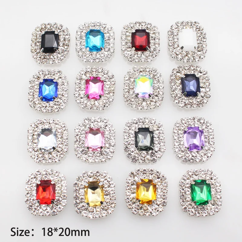 10Pcs-18-20MM-Double-Row-Acrylic-Rectangular-Rhinestone-Flat-Bottom-DIY ...