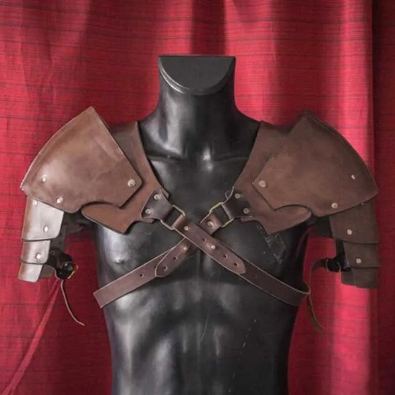 Medieval Leather Rivet Retro Men Shoulder Armor Steampunk Leather ...