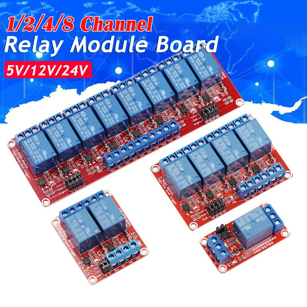 1/2/4/8 Channel Relay Module Board Shield with Optocoupler 5V 12V 24V ...