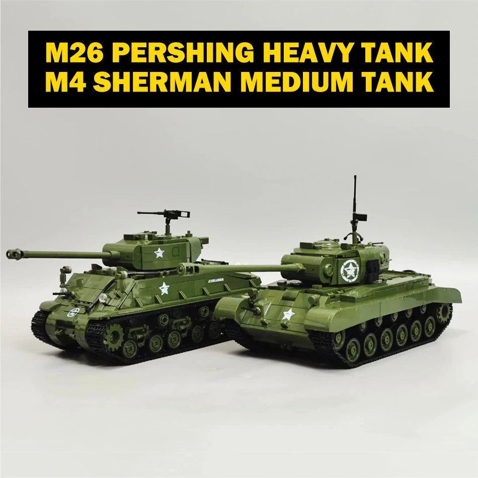 WW2 Military US Army M26 Pershing M4 Sherman Medium Tank Building ...