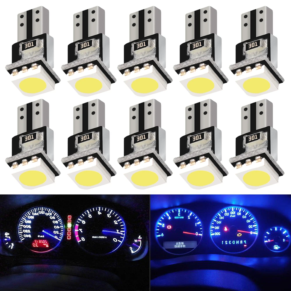 10x T5 5050 1SMD Wedge Dashboard Led White Canbus Car Auto Gauge Light ...
