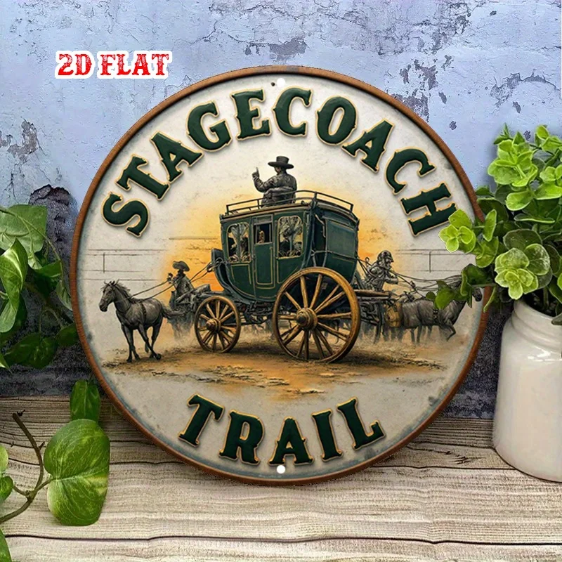 2D Flat 1pc Classic Americana Round Aluminum Sign, Stagecoach Design ...