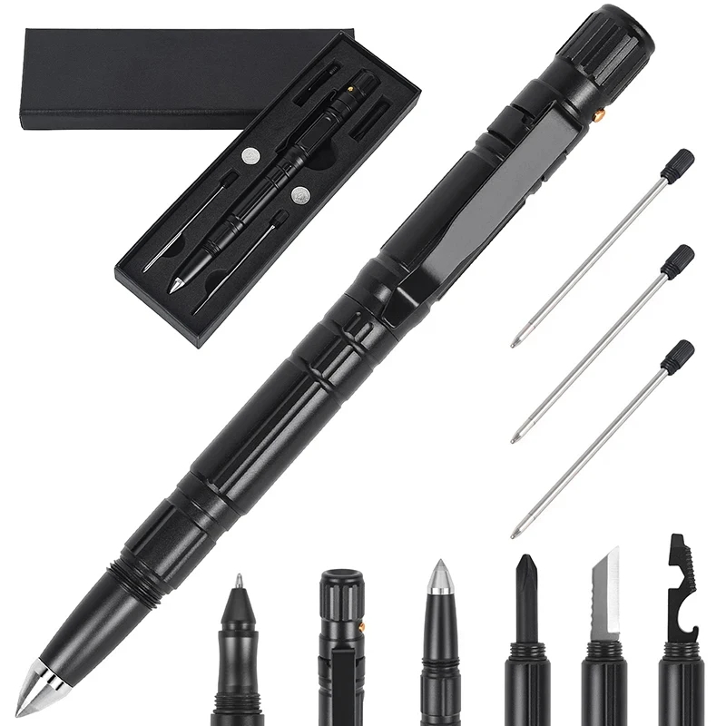 Military-Tactical-Pen-6-in-1-Self-Defense-Pen-LED-Flashlight-Emergency ...