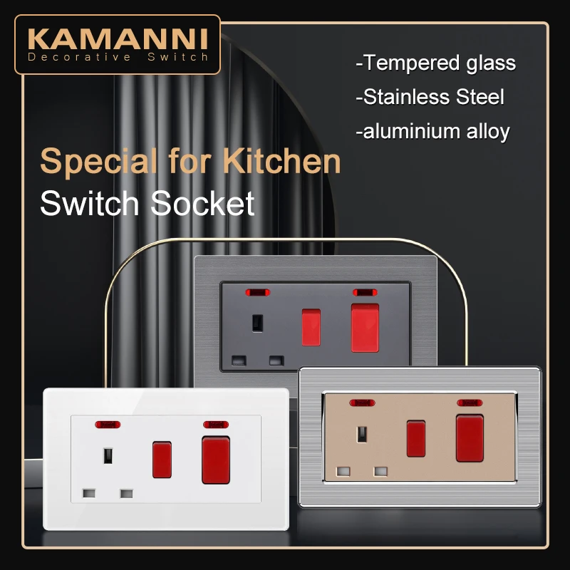 146-UK-45A-High-Power-13A-British-Standard-Kitchen-Switch-Socket-Wall ...