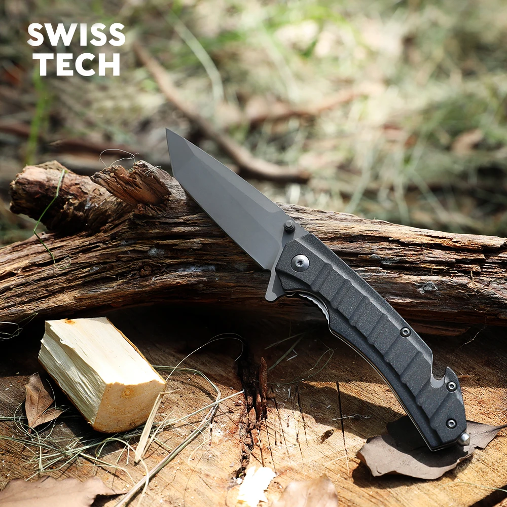 SWISS-TECH-Bearing-Folding-Knife-with-Black-Aluminum-Handle-Camping ...