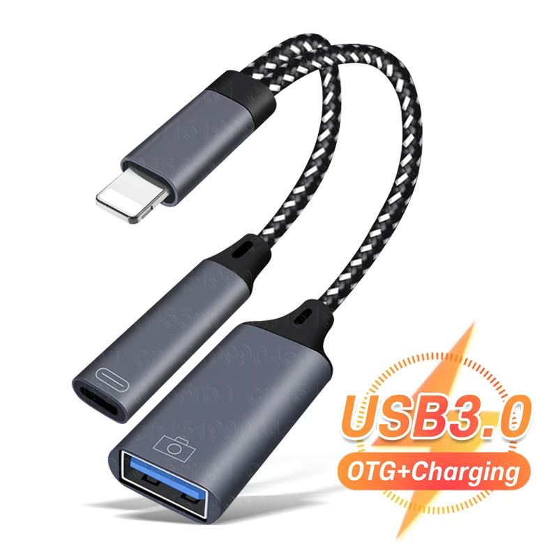 Adaptador de carga USB 3,0 OTG 2 en 1 para IPhone 14 13 12 11 Pro XS ...