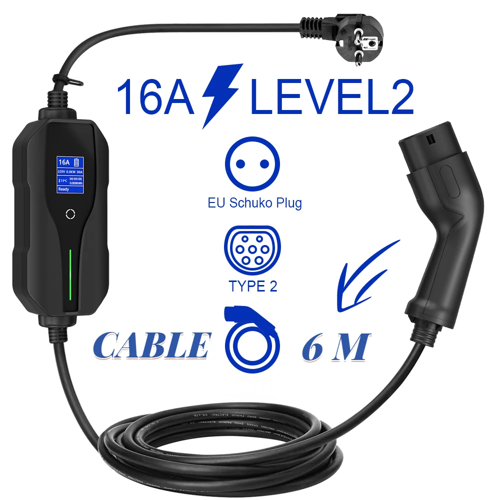 Mode 2 Portable Ev Charger 16a 32a Type 1 Type 2 Evse Charger With Eu ...