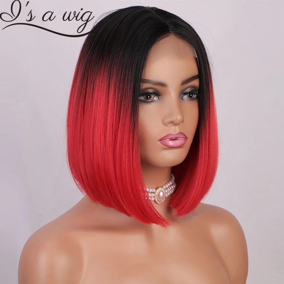 Ombre-Black-Red-Short-Bob-Wigs-Synthetic-Wigs-for-Women-Black-Orange ...