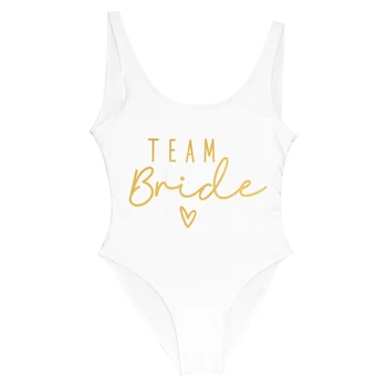 S-3XL Gold Print Team Bride One-Piece Swimsuit Squad Women Swimwear ...