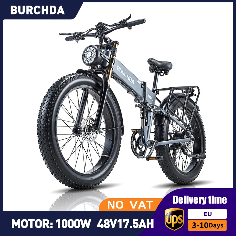 BURCHDA R5 Pro Electric Bike Mountain Moped Ebike 26 Inch Fat Tire 1000W 48V 17.5AH Men's Road ...