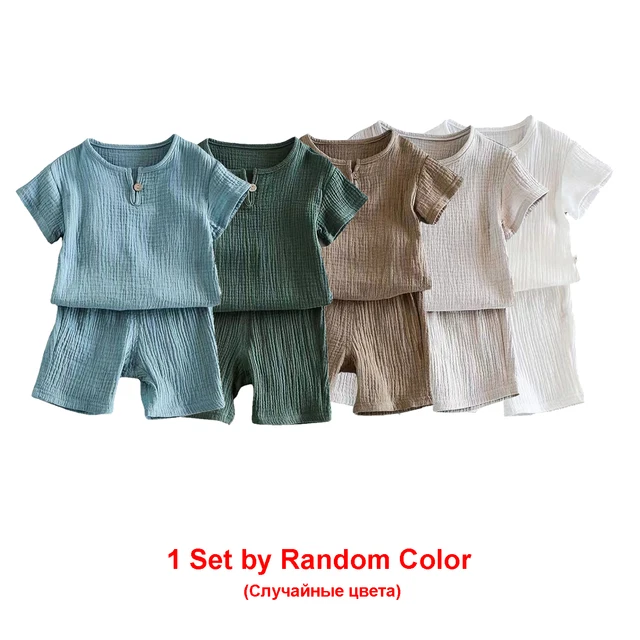 Children Muslin Clothes Set Boy Girl Sports Suit T-shirt Shorts 2pcs ...