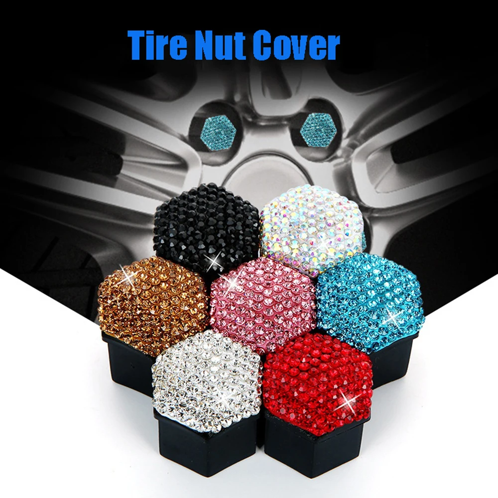 1Set-Car-Tire-Screw-Protection-Cover-Diamond-studded-Hub-Caps-Anti-Rust ...