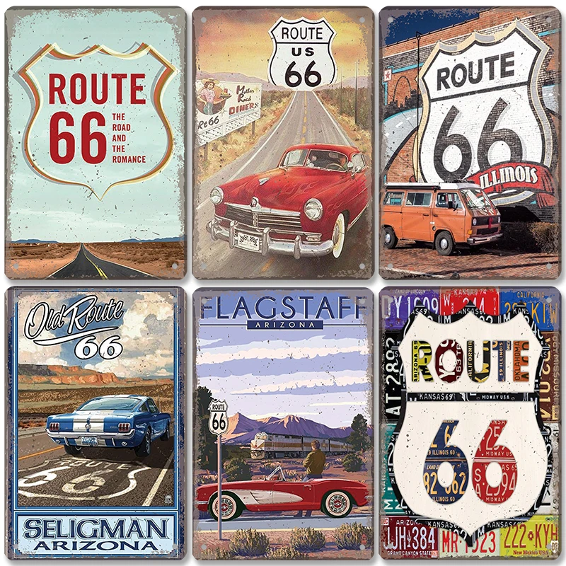 Route-66-Poster-Vintage-Metal-Tin-Sign-Retro-Road-Signs-Car-Metal ...