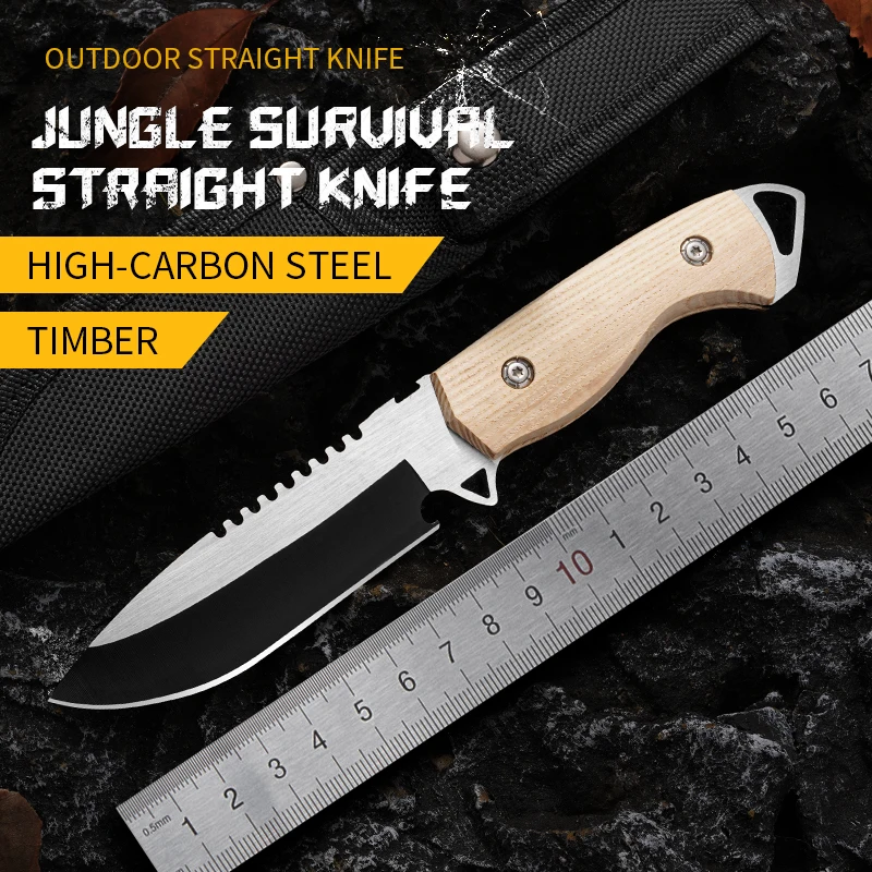 Outdoor-straight-knife-wilderness-survival-non-folding-knife-field-high ...