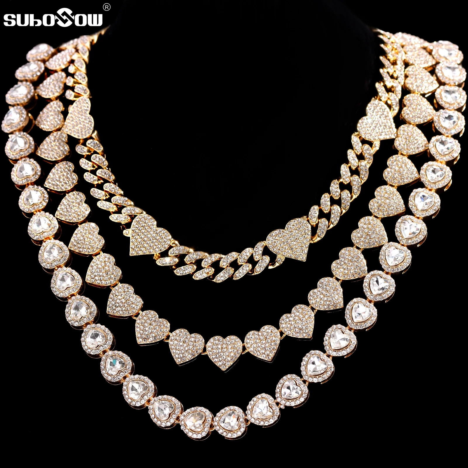 Iced-Out-Chain-Heart-shaped-Cuban-Link-Chain-Necklace-for-Women-Men ...