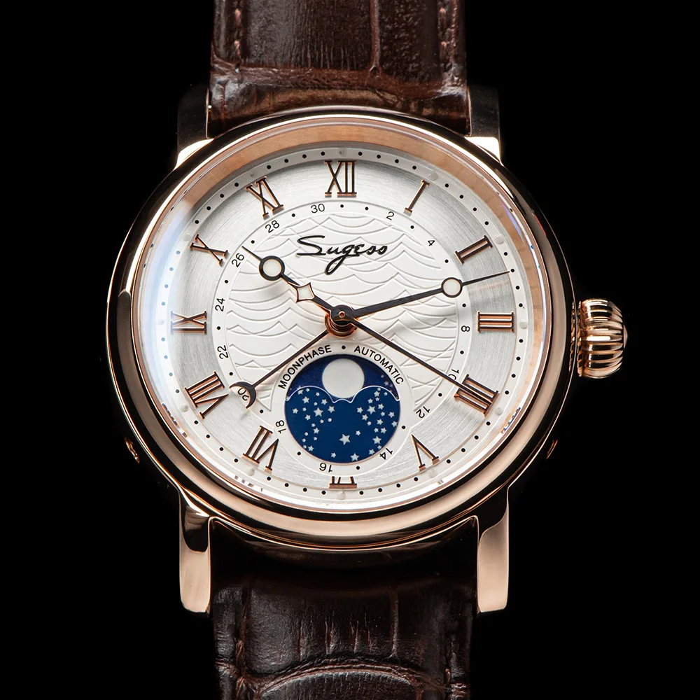 Sugess Moonphase Automatic Mechanical Men's Watch Wristwatches Seagull ...