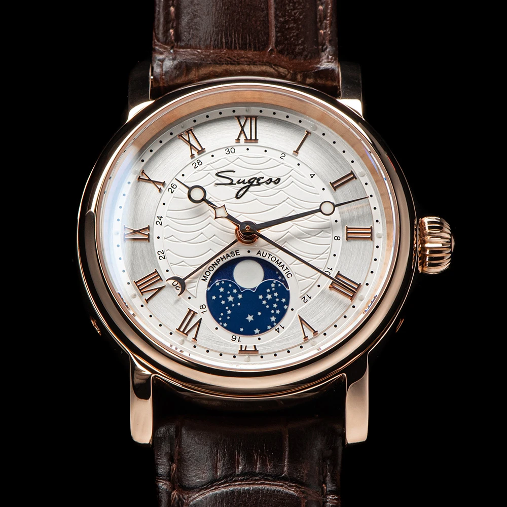 Sugess Moonphase Automatic Mechanical Men's Watch Wristwatches Seagull ...