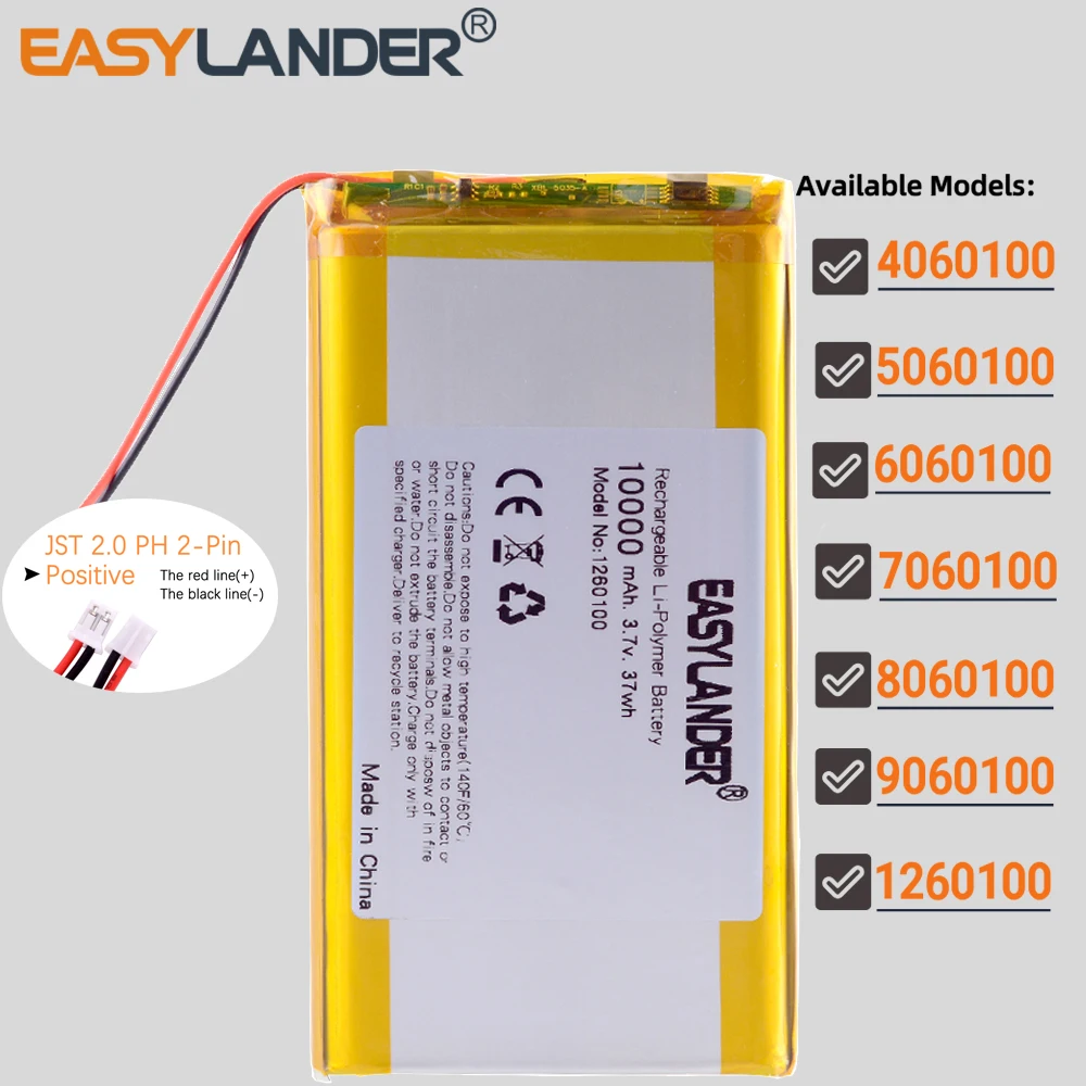 JST2.0mm 2Pin 6060100 3.7V 5000mAh Lithium Li-ion Polymer Battery ...