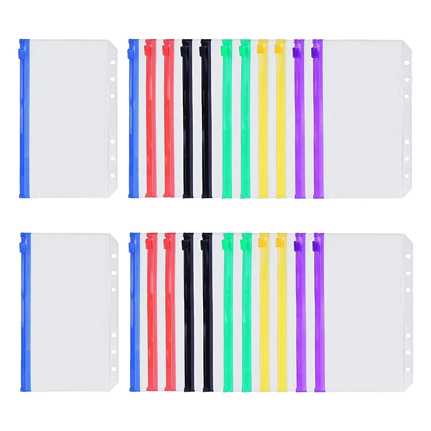 24Pcs-Waterproof-PVC-Binder-Pockets-A6-Size-Multicolor-Zipper-Cash ...