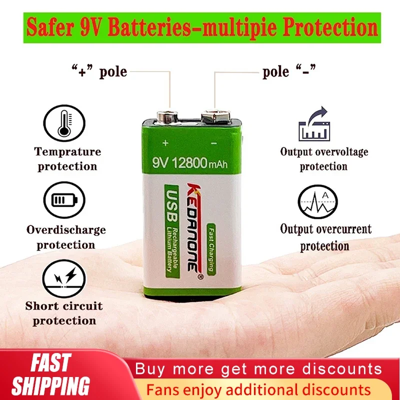9V-12800mAh-Li-ion-Rechargeable-Battery-Type-c-Interface-Micro-USB ...