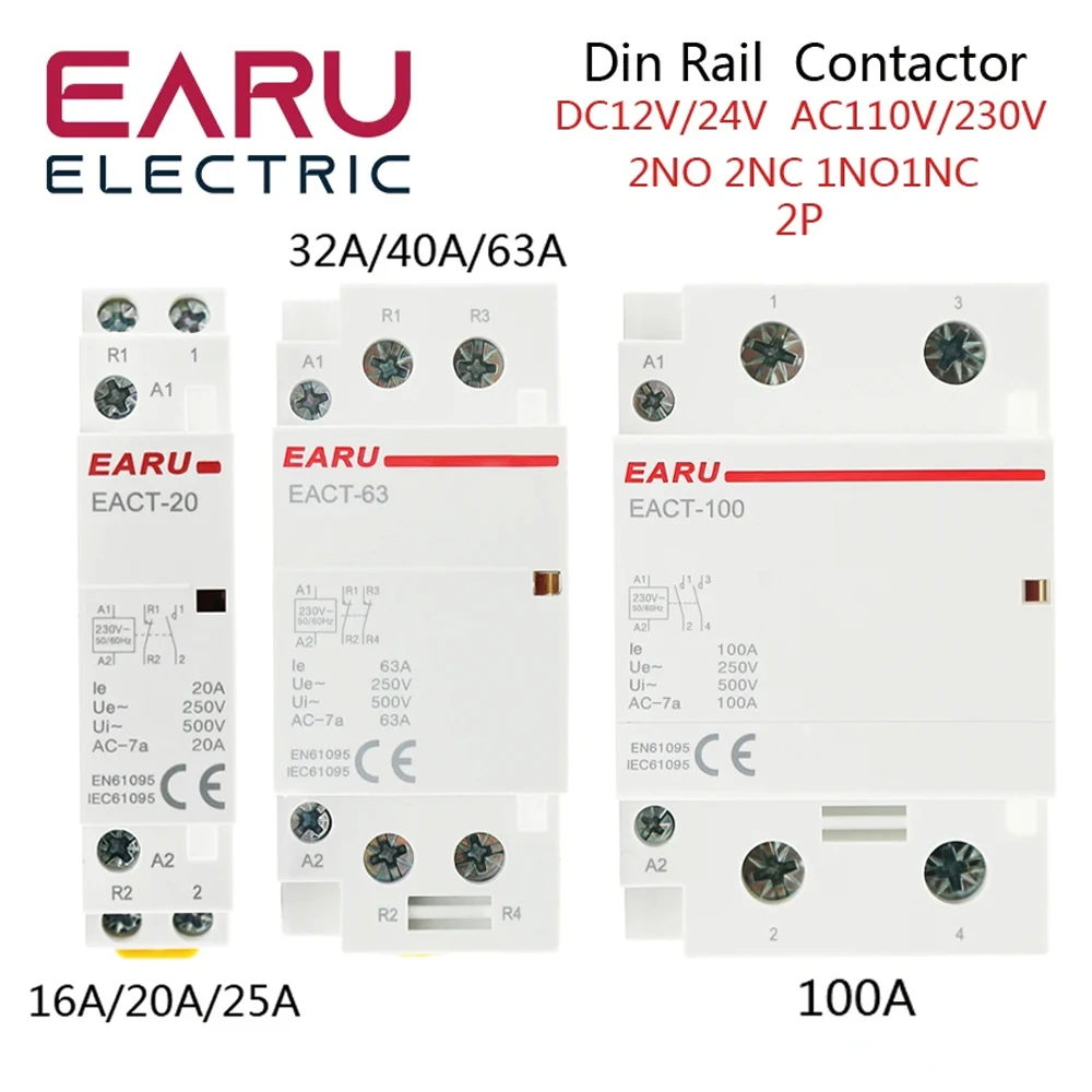 2P 16-100A AC 110V 220V 50/60Hz Din Rail Household AC Modular Contactor ...