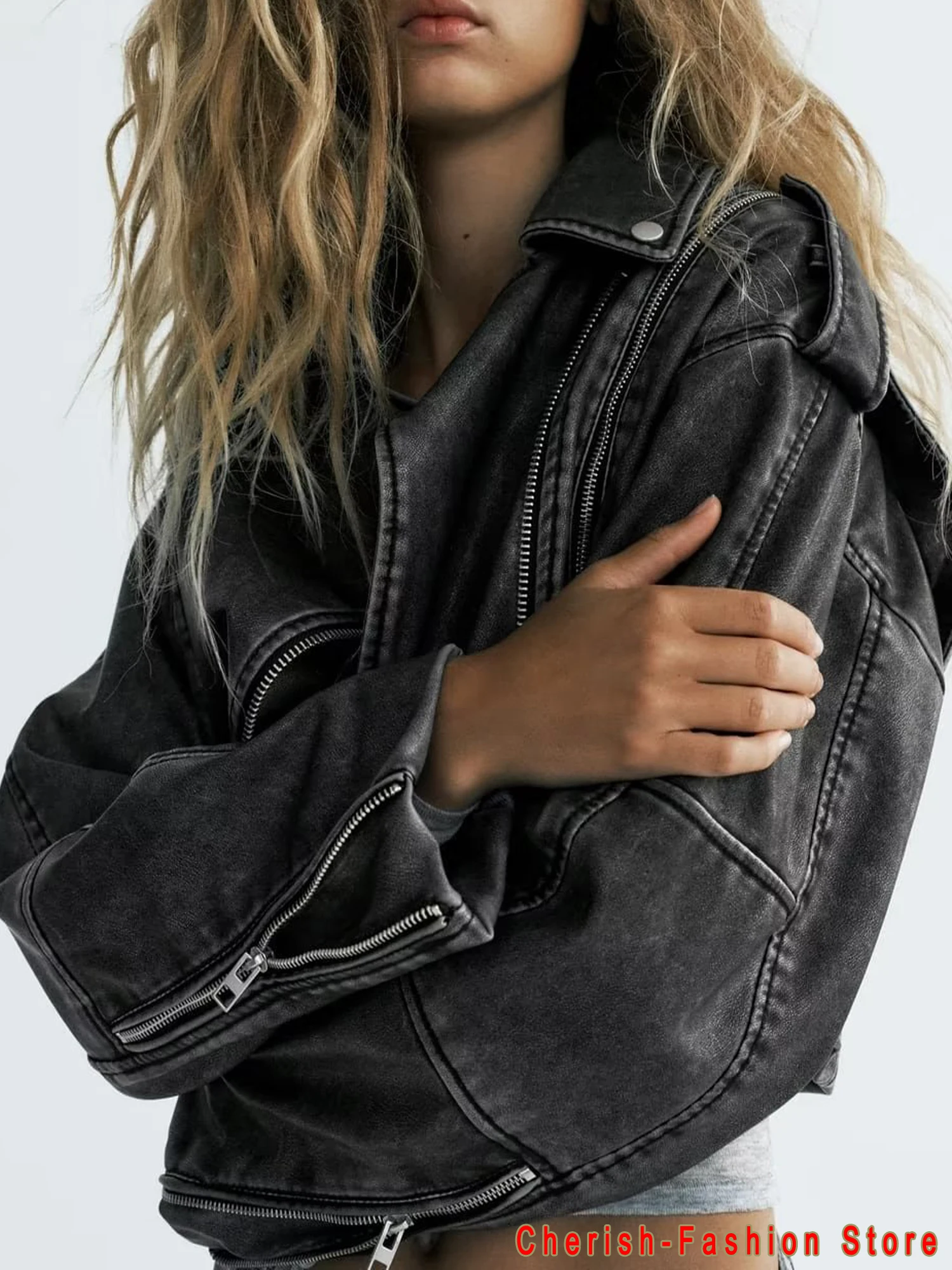 2024-New-Style-Women-s-Washed-Leather-Jacket-Brand-Coat-Short-Coat-With ...