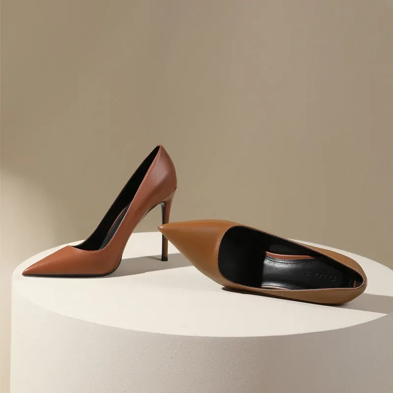 Brown-Matte-Finish-High-Heels-Women-Autumn-Comfortable-Stilettos ...