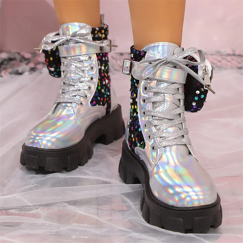 Botas-negras-plateadas-con-purpurina-para-mujer-botines-con-lentejuelas ...