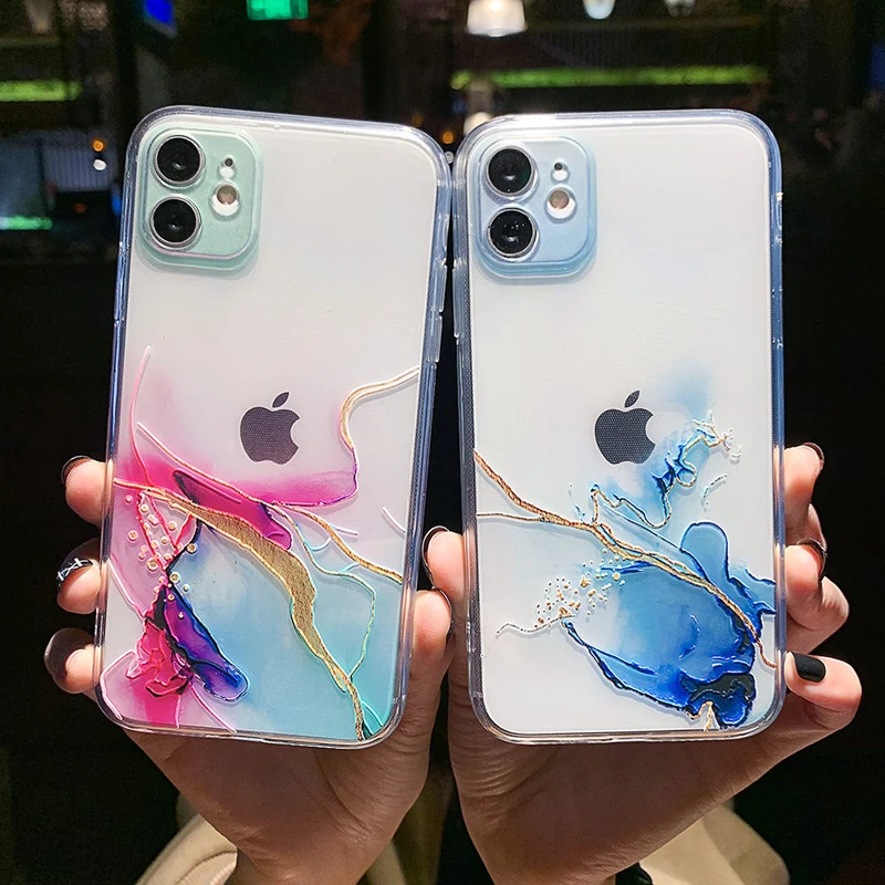 Funda-de-tel-fono-colorida-marmoleada-transparente-de-lujo-para-iPhone ...