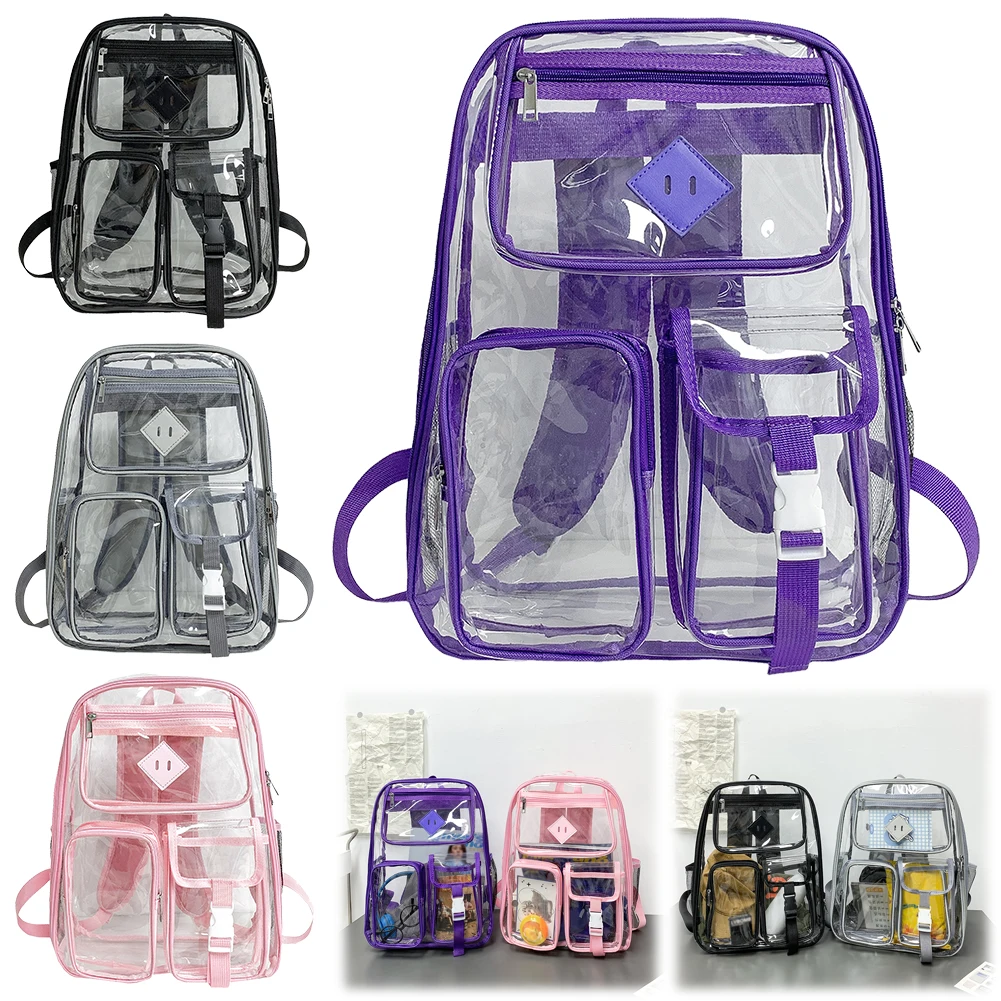 Women-Clear-Backpack-Adjustable-Strap-PVC-Transparent-Bookbag-Large ...