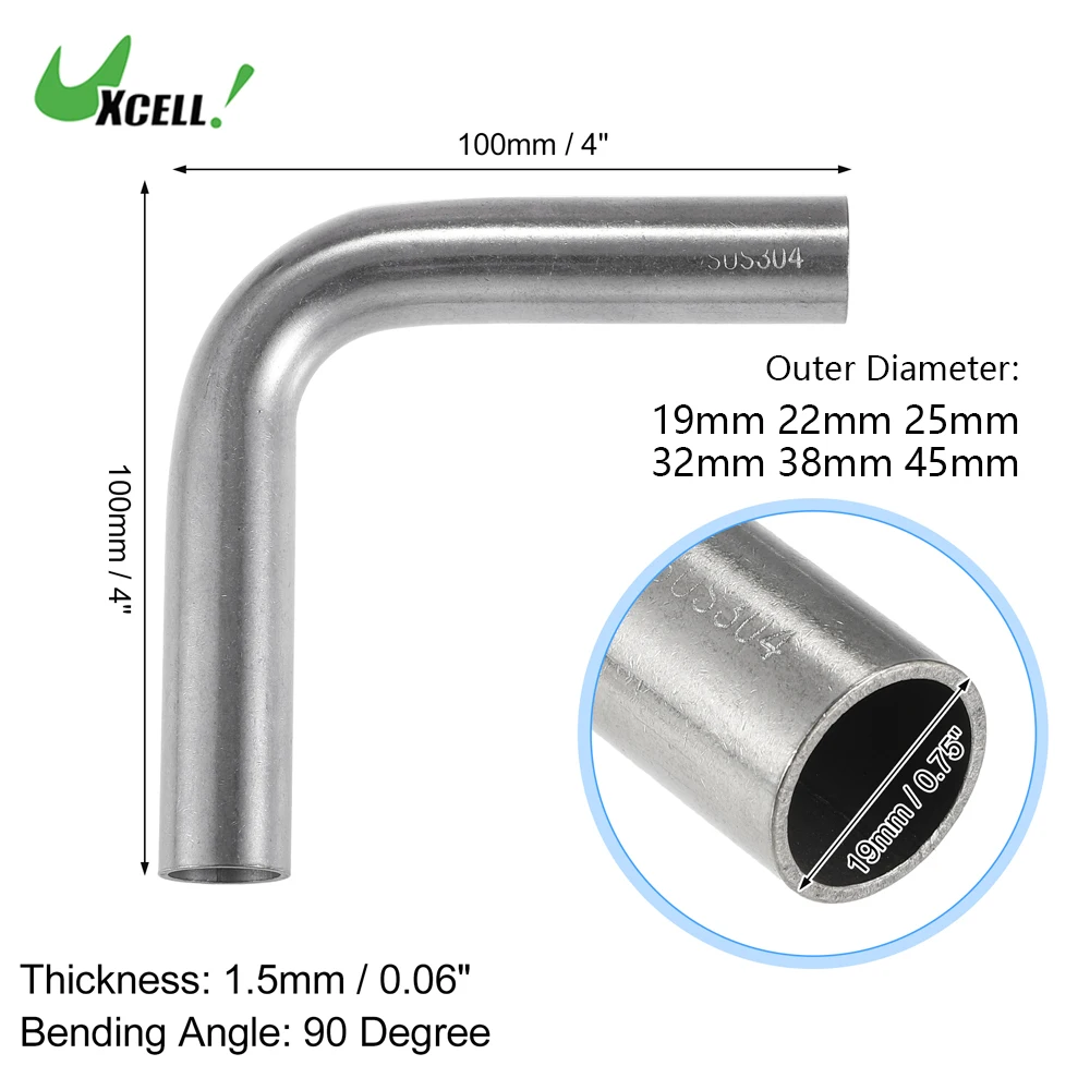 Uxcell Bend Elbow Pipe Tube 19mm 22mm 25mm 32mm 38mm 45mm OD 100mm Leg ...