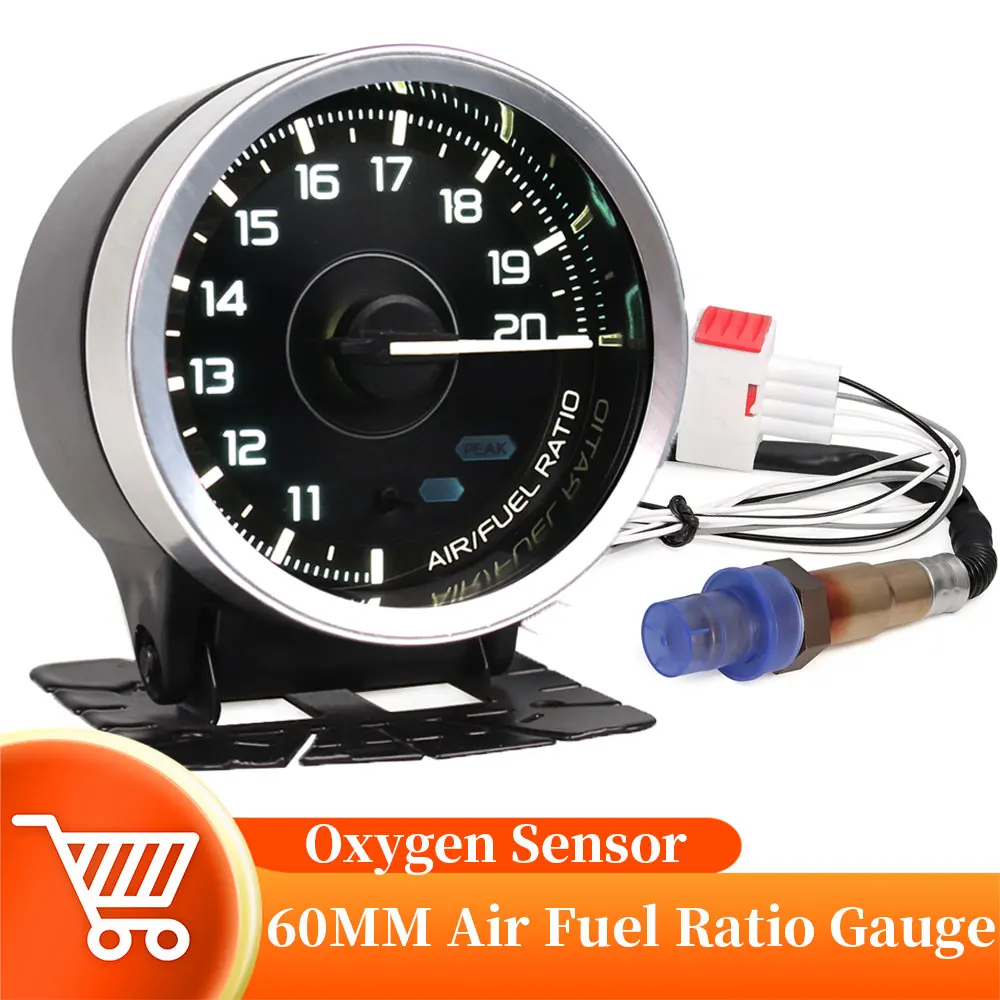 60mm Air Fuel Ratio Gauge 7 Colors Backlight Narrowband Oxygen Sensor ...