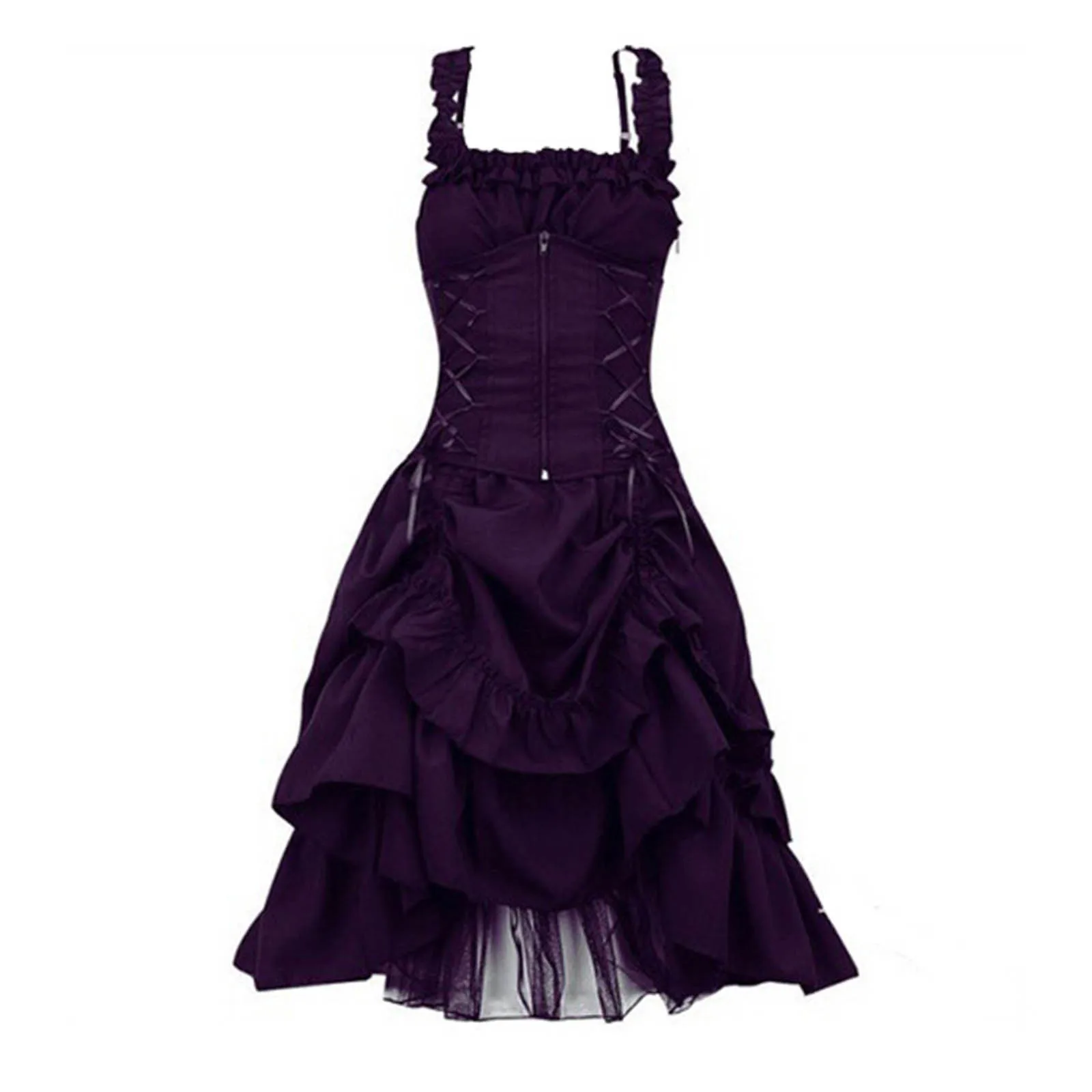 Women-s-Gothic-Prom-Dress-Slim-Irregular-Straps-Corset-Lace-Black ...