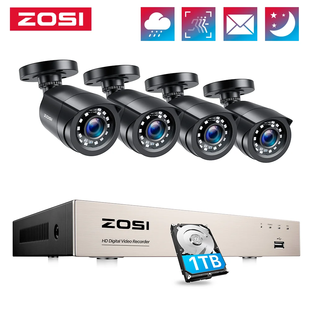 Zosi 8ch 1080P Cctv Systeem Outdoor 5mp Lite Video Dvr Met 2/4/6/8Pcs ...