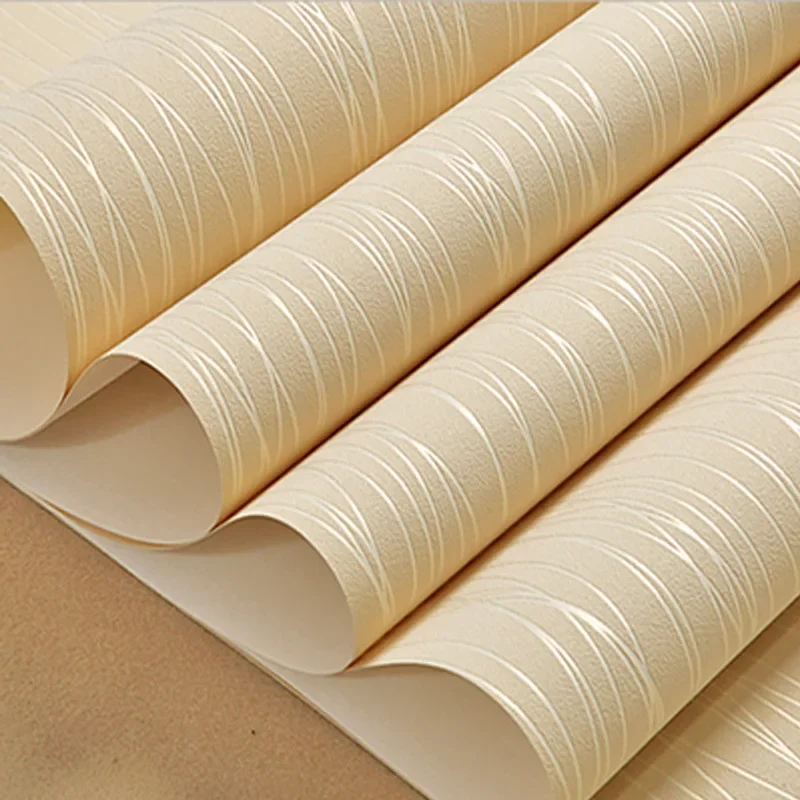 Non woven wallpaper bedroom living room solid color plain striped ...