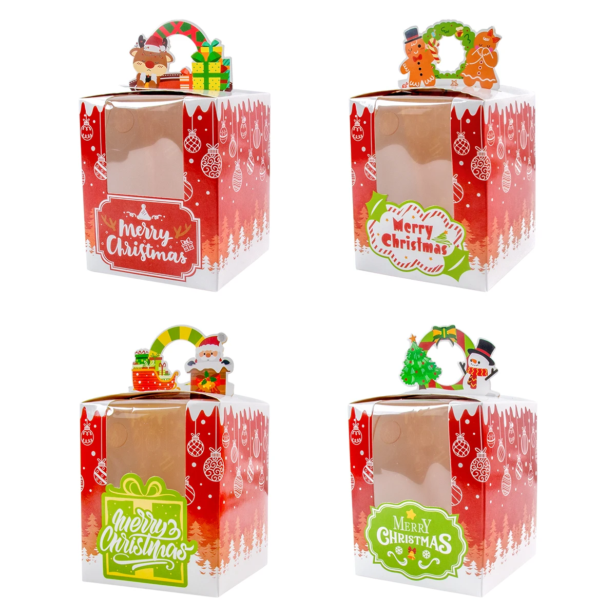 12/24pcs Christmas Paper Box with Window Handle Candy Cookies Gift ...