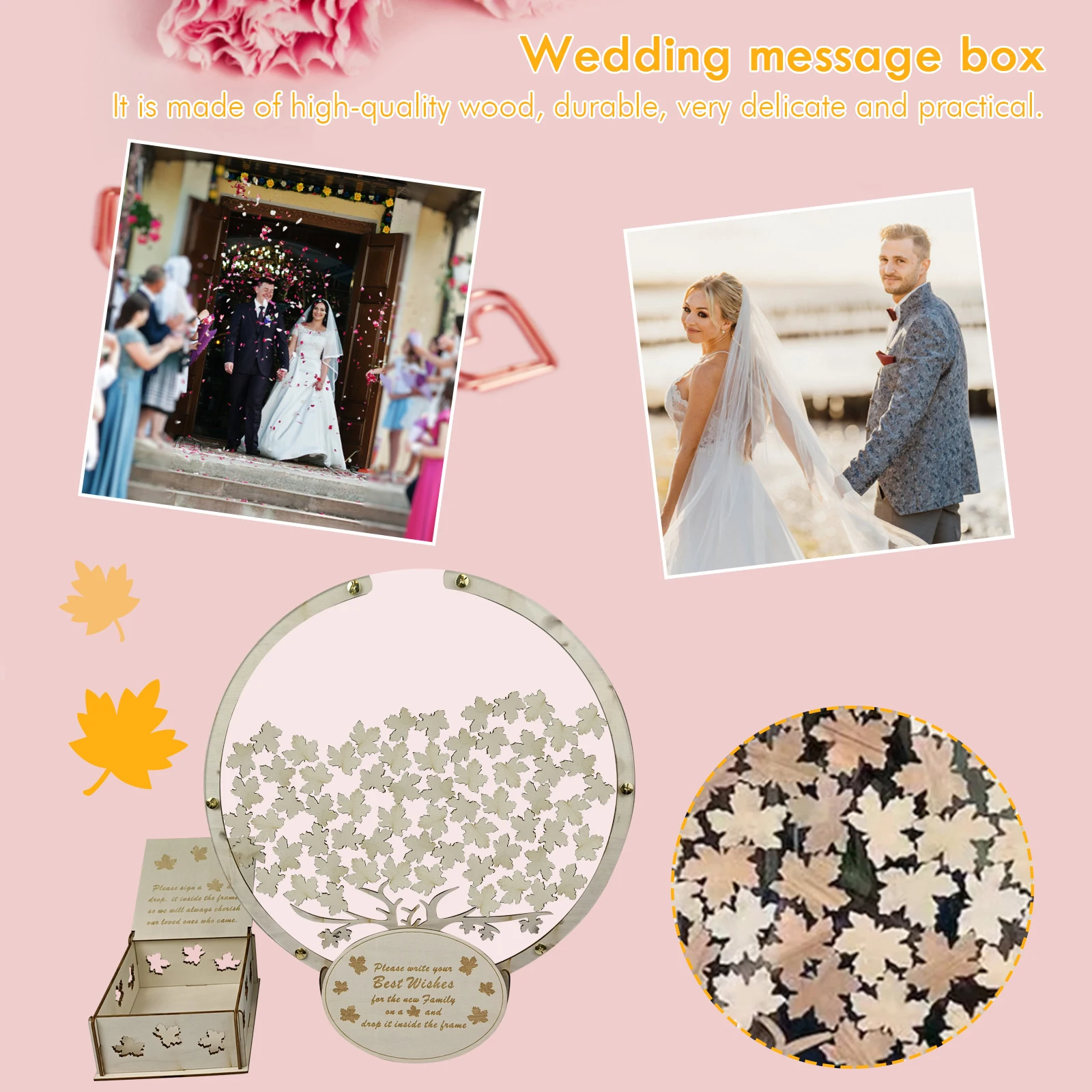 Wooden Reception Site Sign in Box with 60/80pcs Maple Leaves Guest Drop ...