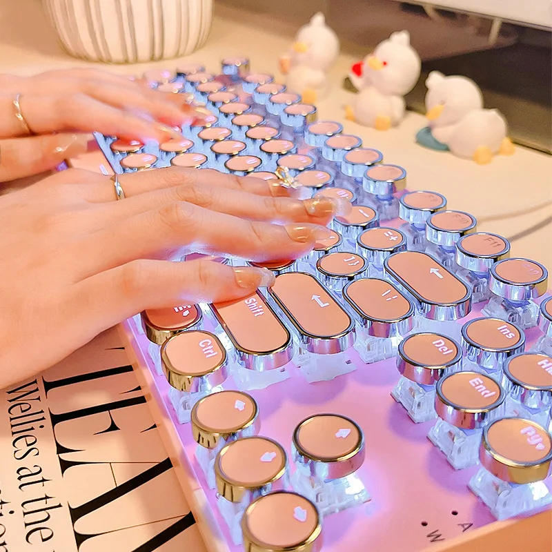 Mechanical-Keyboard-USB-Retro-Punk-Green-Shaft-esports-Luminous-typing ...