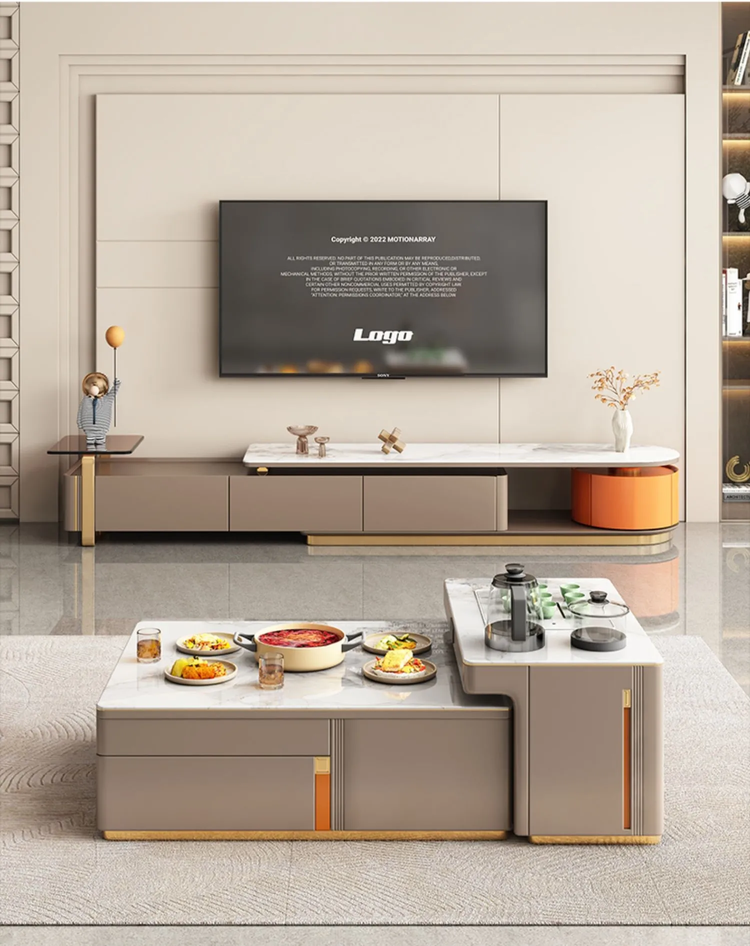 Rock board TV cabinet Modern simple high end household living room ...